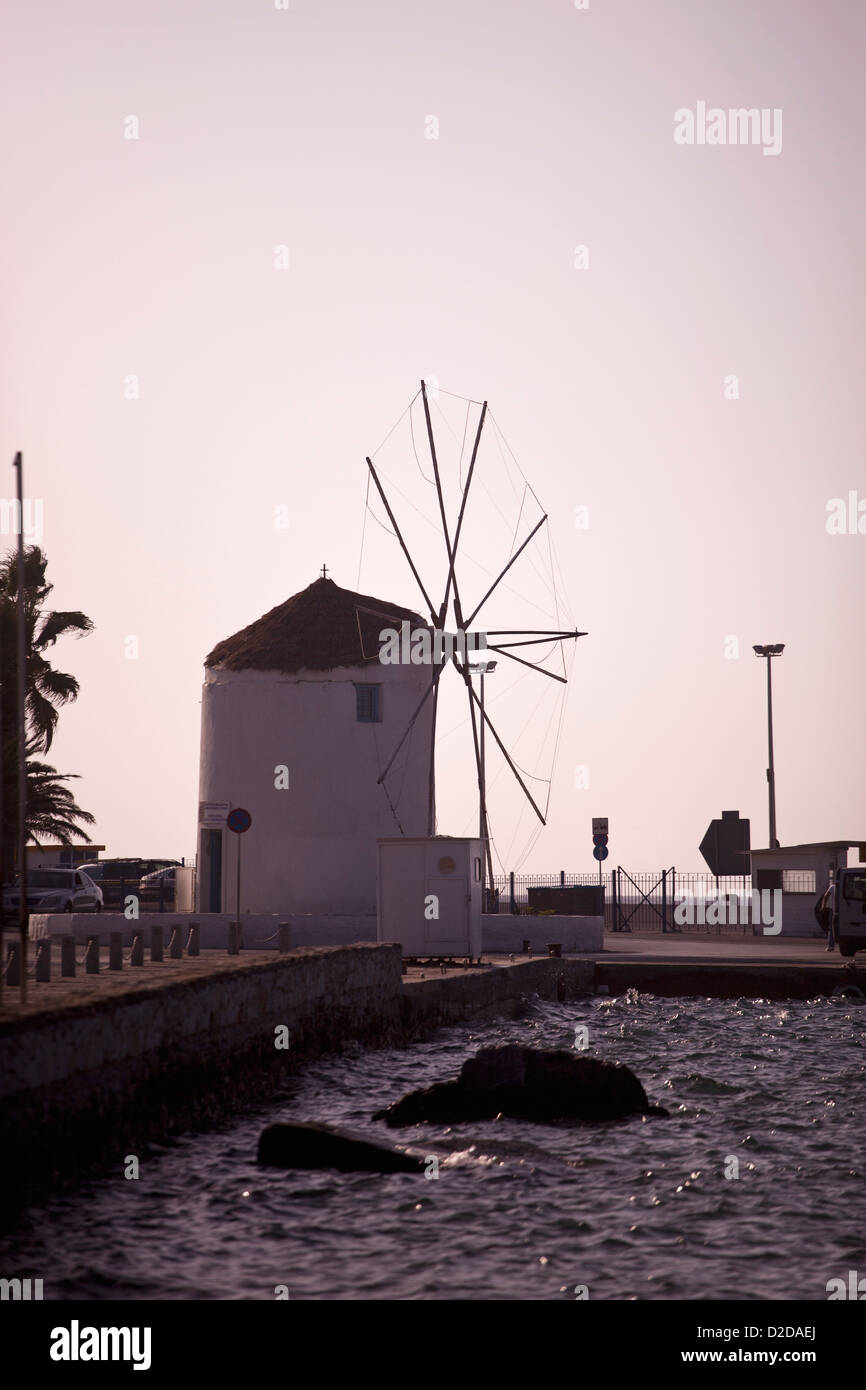 Greek windmill by sea Stock Photo - Alamy