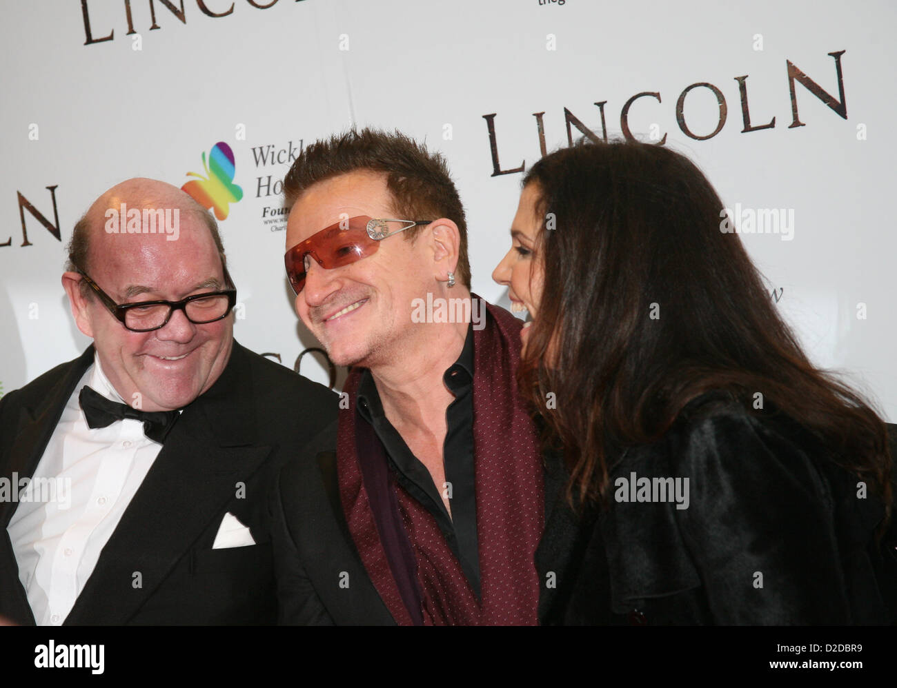 Paul McGuinness, Bono, Ali Hewson, at the Lincoln film premiere Savoy ...