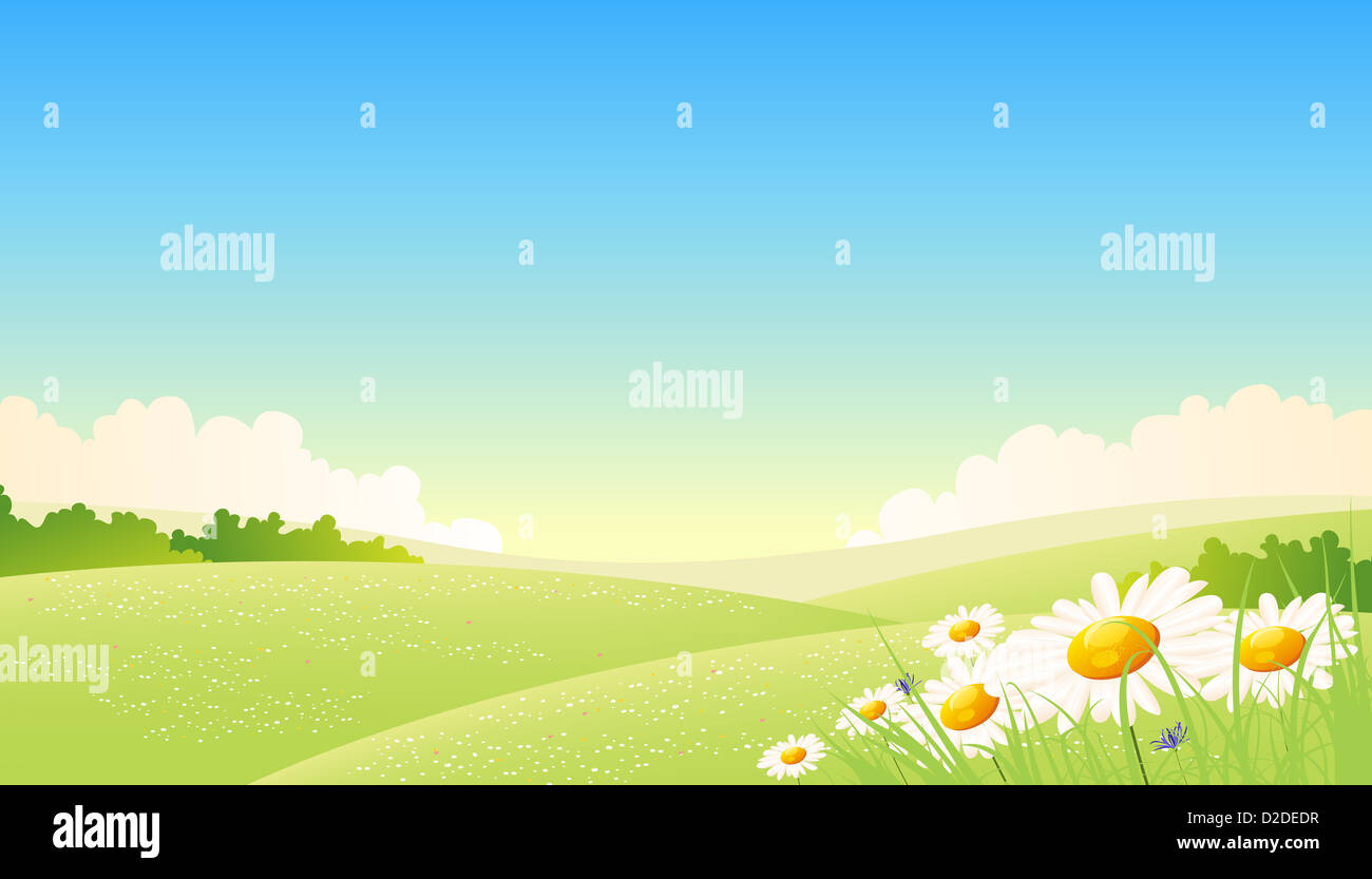 Illustration of a summer or spring seasonal landscape poster background ...