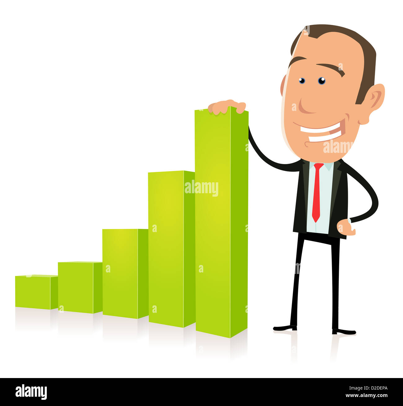 Illustration of a cartoon businessman showing benefits bar graph Stock ...
