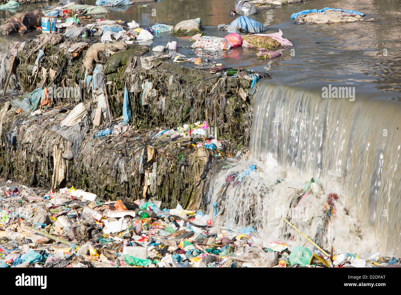 The Bishnumati river running through Kathmandu in Nepal. The river is ...