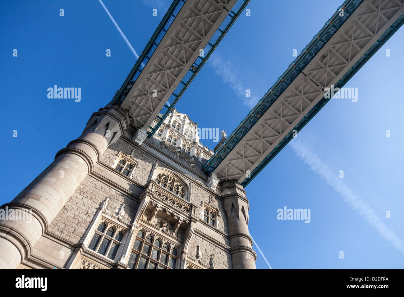 A view of the Tower Bridge walkway from below, London, England Stock ...