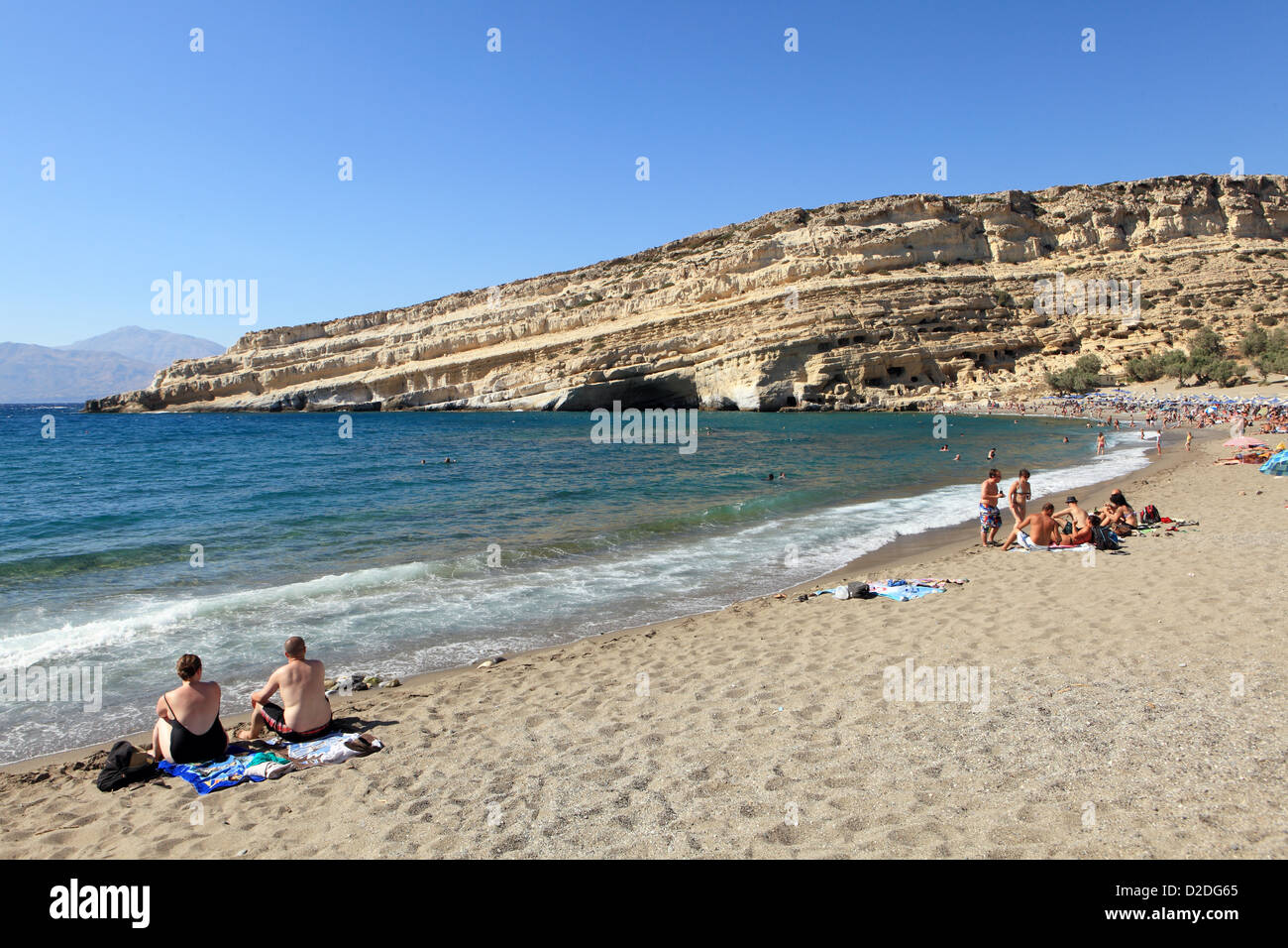 Matala beach, Crete, Greece, in summer 2012 Stock Photo - Alamy