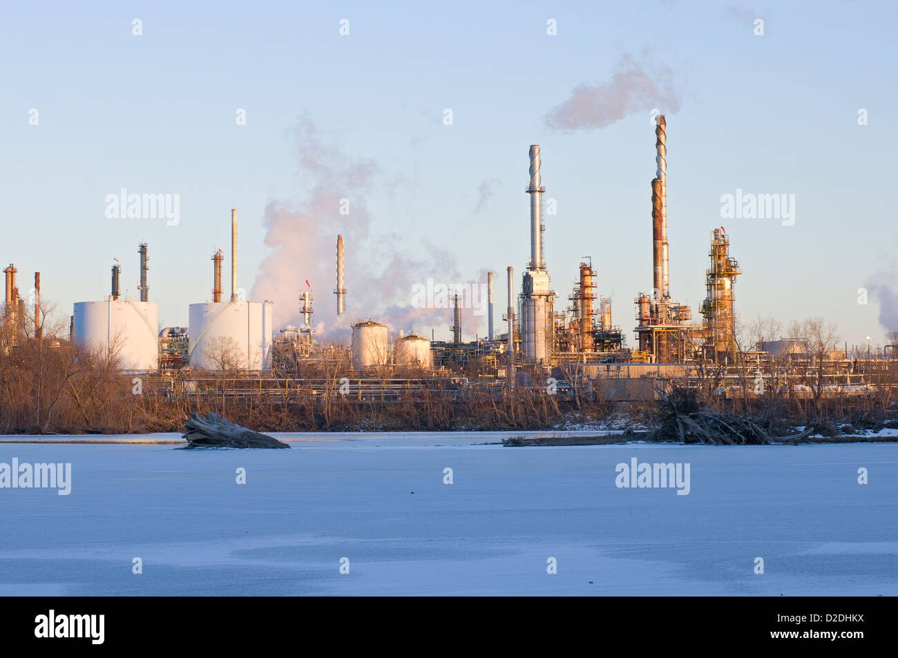 oil and petroleum refinery along frozen mississippi river in saint paul ...