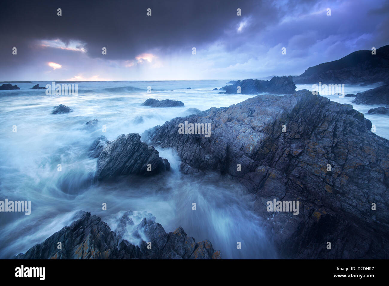 Nightfall approachs Sharrow Beach Whitsand Bay Cornwall UK Stock Photo ...