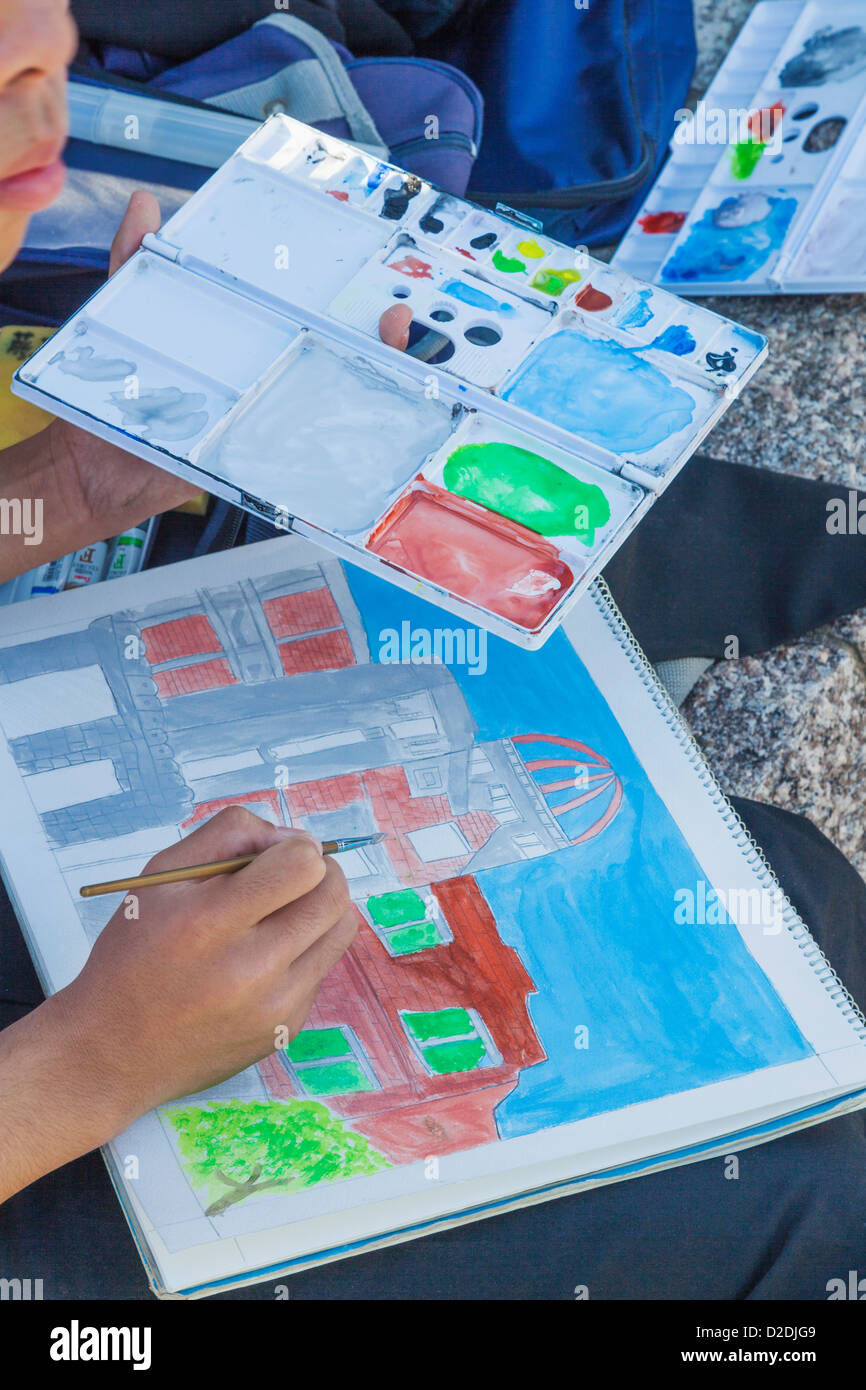 Japan, Kyushu, Hiroshima, Peace Memorial Park, School Children Drawing ...