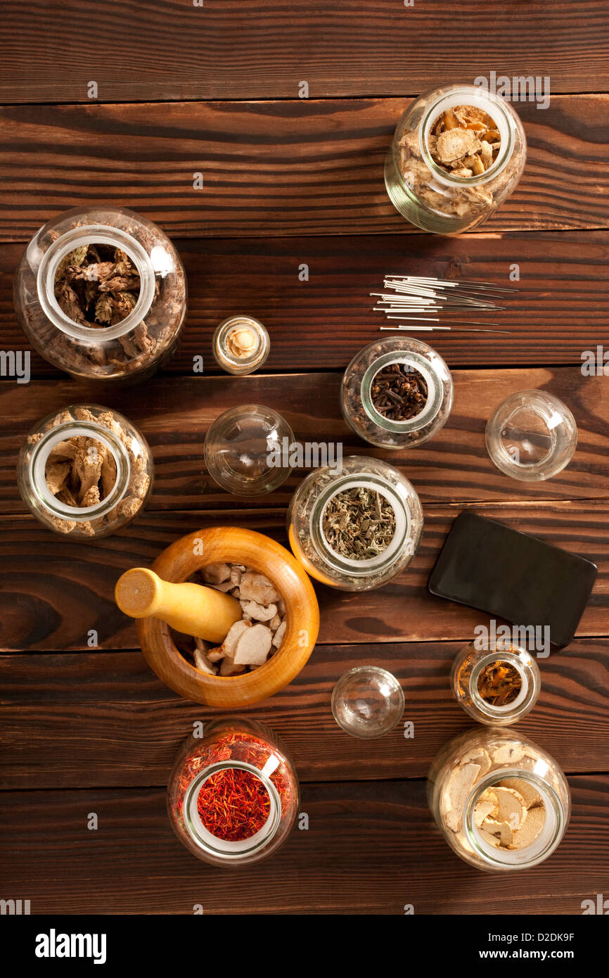 Various Chinese medical herbs and medical instruments Stock Photo - Alamy