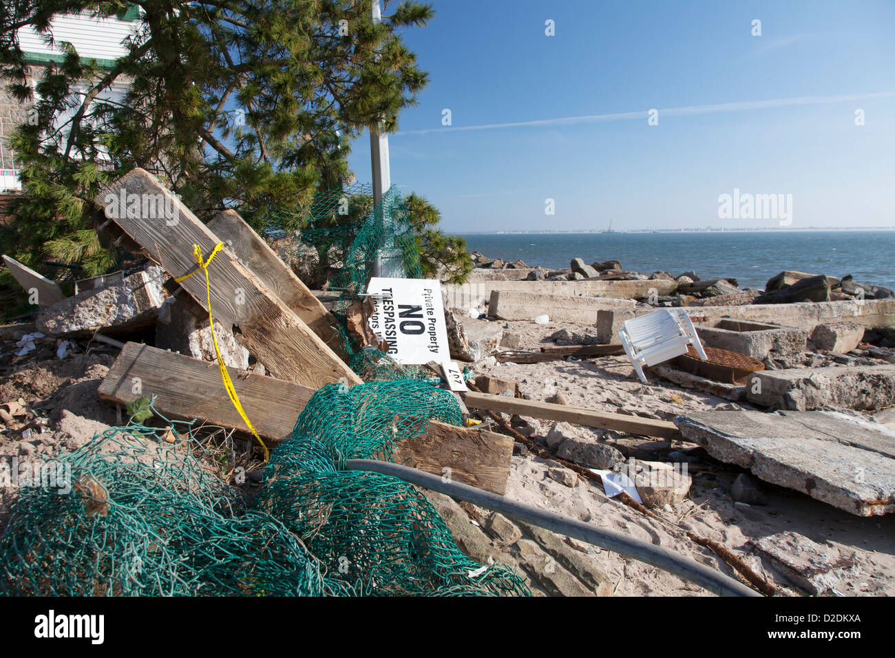 NEW YORK - NOVEMBER 12, 2012:Pile of garbage, debris near flooded and ...