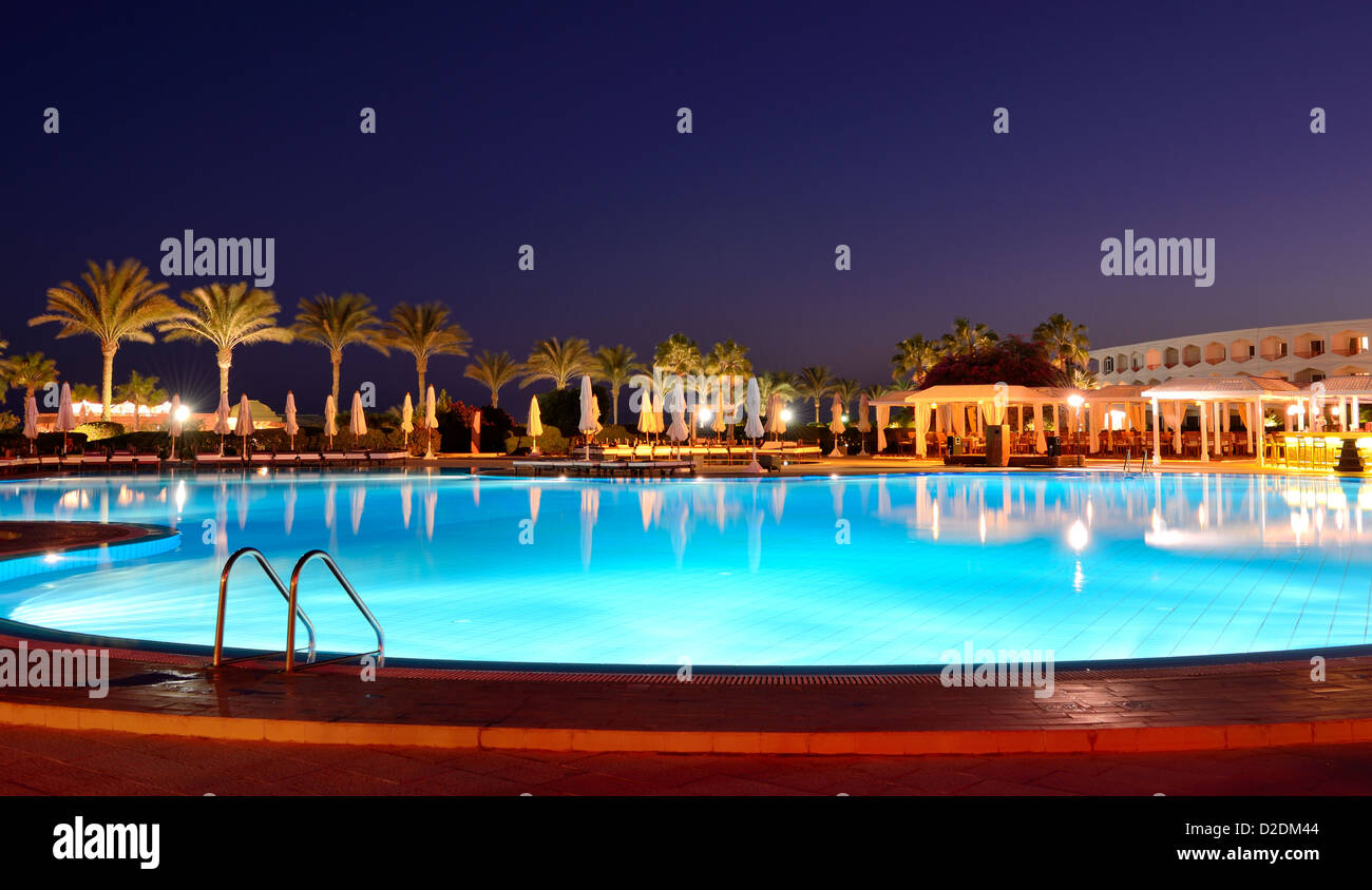 Sunset and swimming pool at the luxury hotel, Sharm el Sheikh, Egypt ...
