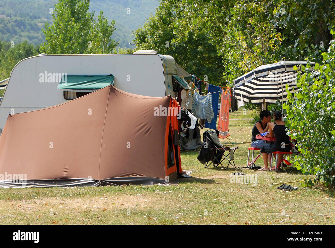 France, Aveyron department, Aguessac, tents in a camping Stock Photo ...