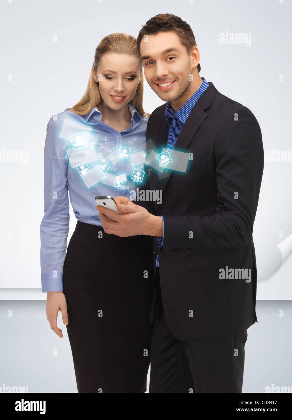 man and woman with smartphone Stock Photo - Alamy