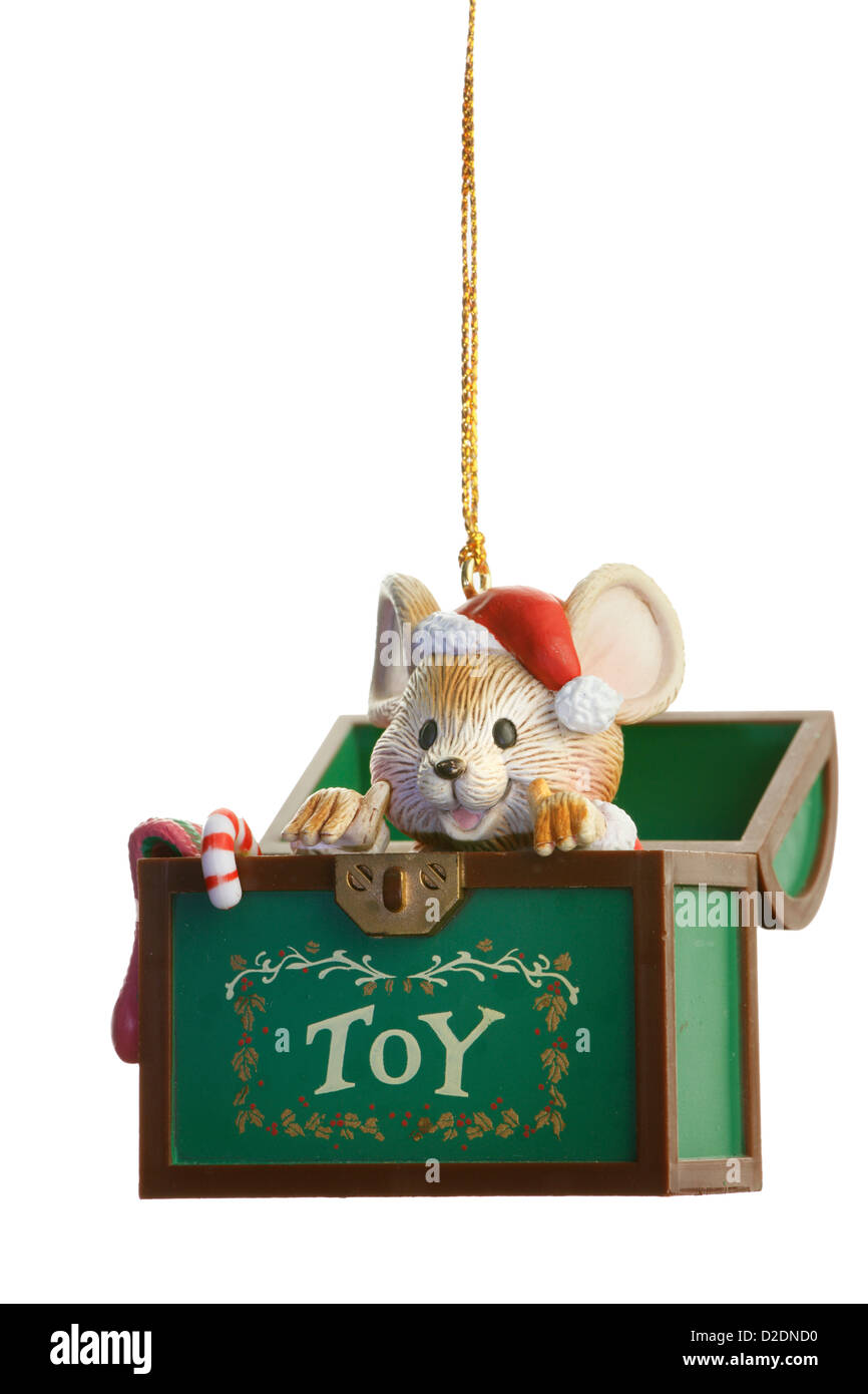 Mouse in toy chest Christmas decoration on white background Stock Photo ...