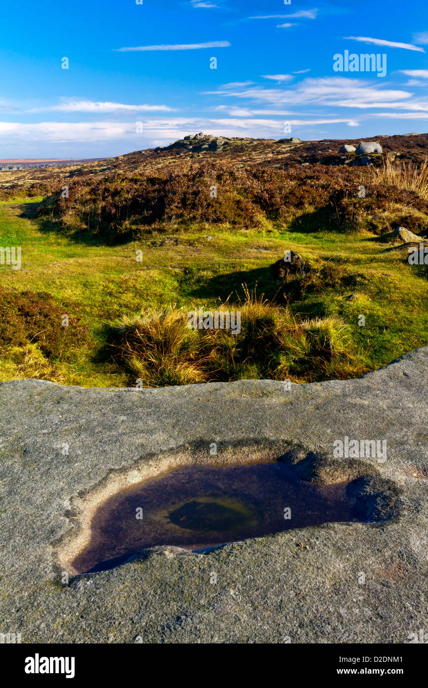 Pool of water in rocks at Higger Tor a gritstone landmark near ...