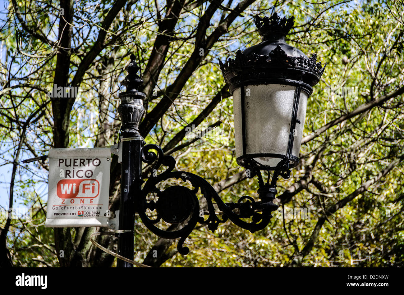 La Princesa promenade with antique street light and wi-fi sign, Old San ...