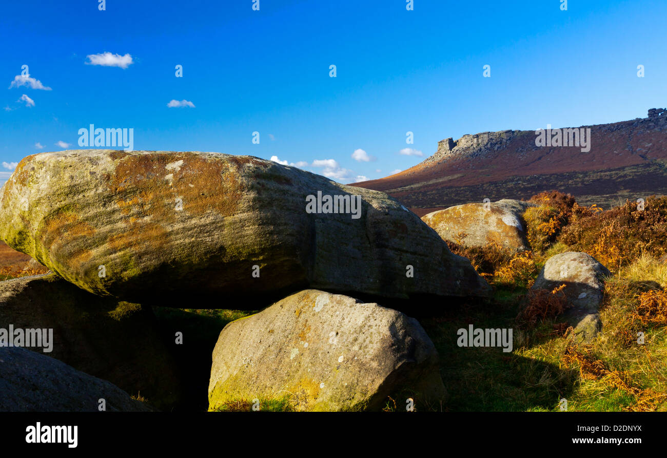 Gritstone rocks at Carl Wark an iron age hill fort near Hathersage in ...