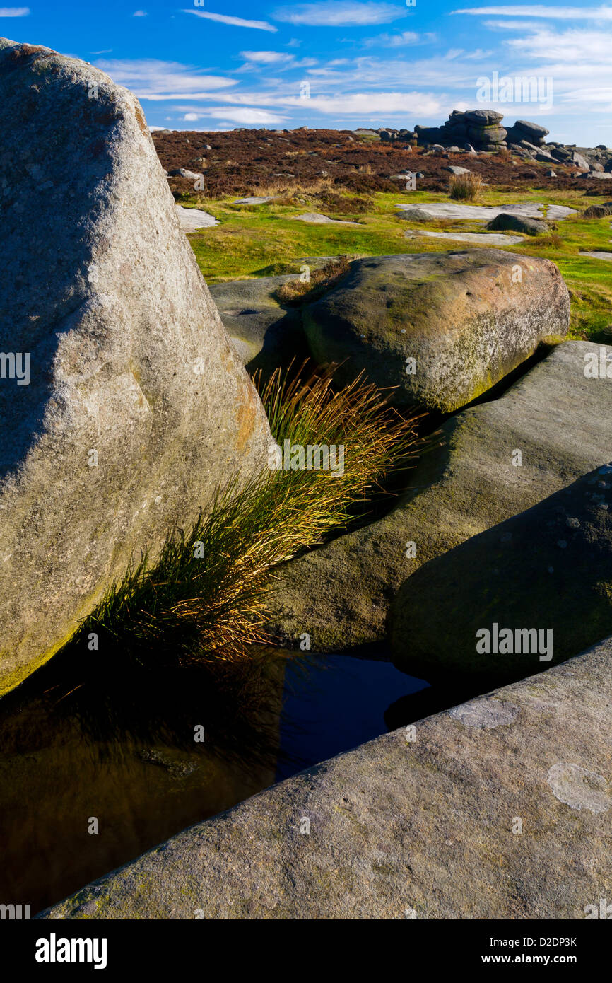 Pool of water in rocks at Higger Tor a gritstone landmark near ...