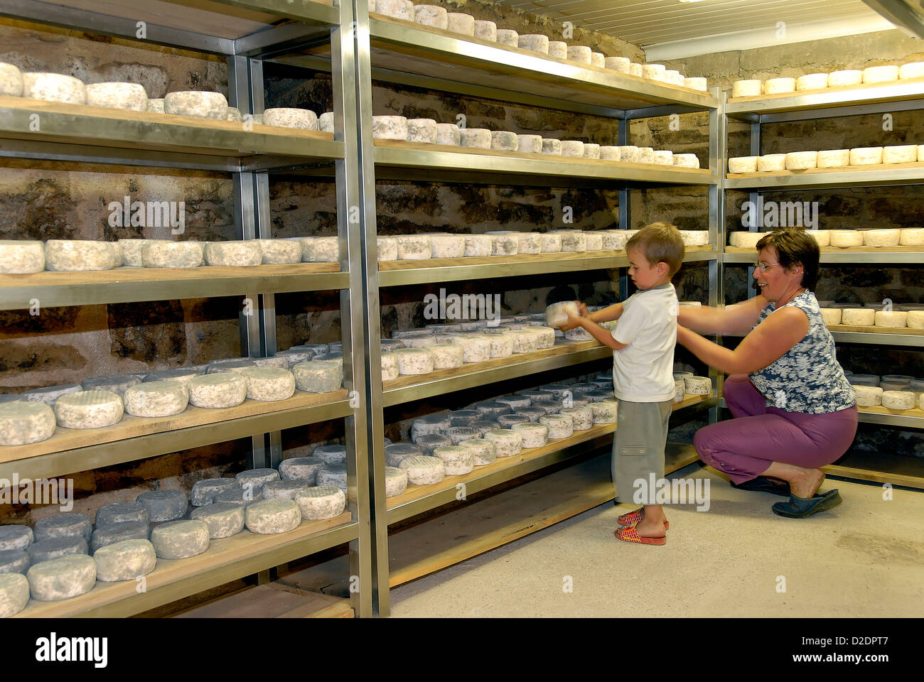 France, Lozere department, a cheese cellar with two people Stock Photo ...