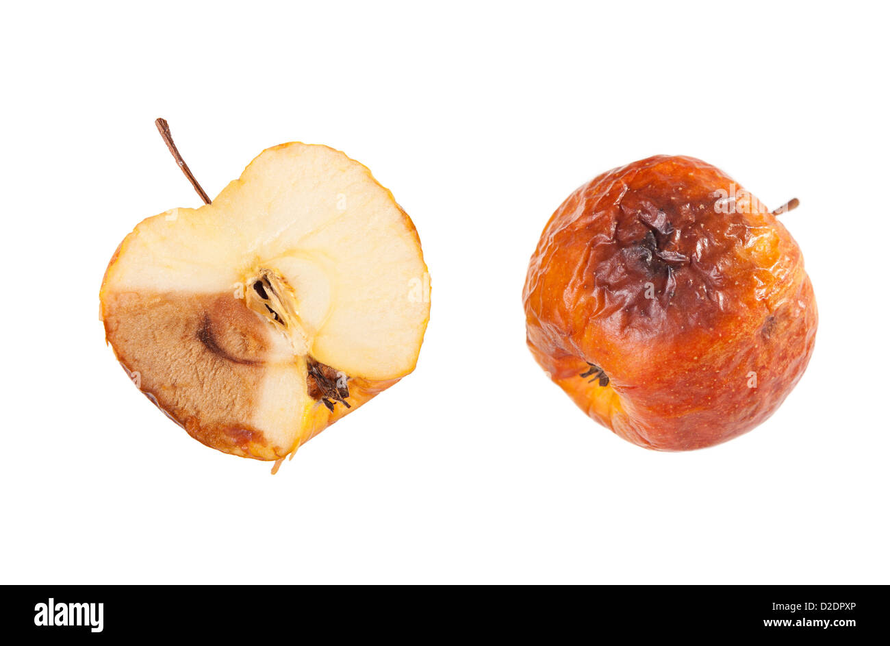 Whole and half decayed red apple fruit Stock Photo - Alamy