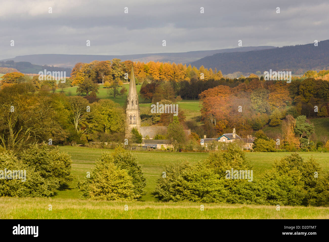 Edensor village, Peak District National Park, UK. November Stock Photo ...