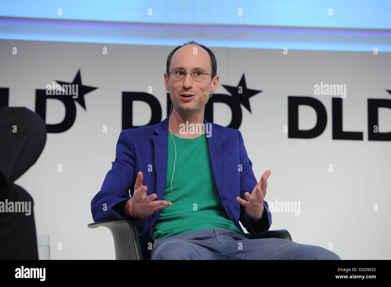 MUNICH/GERMANY - JANUARY 21: Peter Arvai (Prezi) gestures on the podium ...