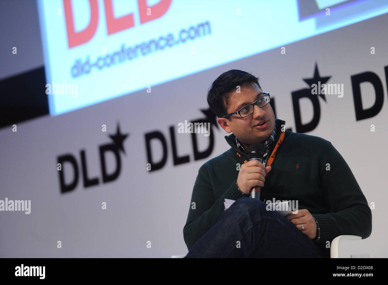 MUNICH/GERMANY - JANUARY 21: Sunil Madhu (Socure) speaks on the podium ...