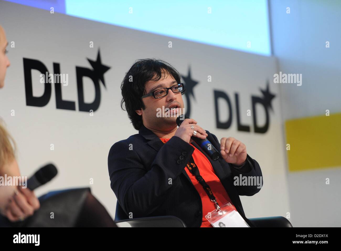 MUNICH/GERMANY - JANUARY 21: Sunil Madhu (Socure) speaks on the podium ...