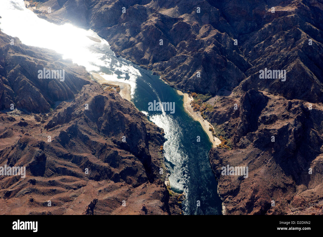 aerial view of the colorado river arizona nevada border below the ...