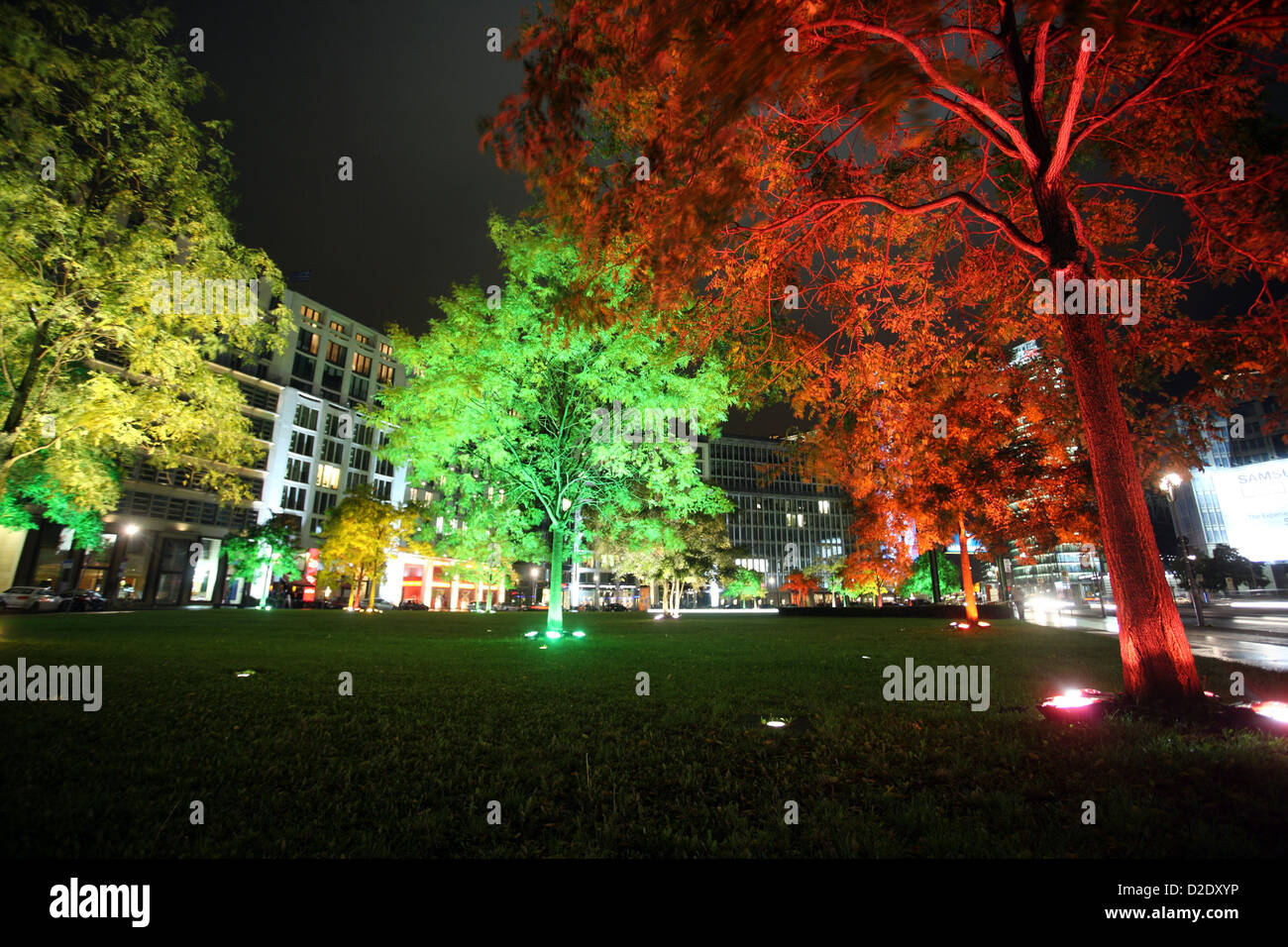 Berlin, Germany, illuminated trees on Leipziger Platz Stock Photo - Alamy
