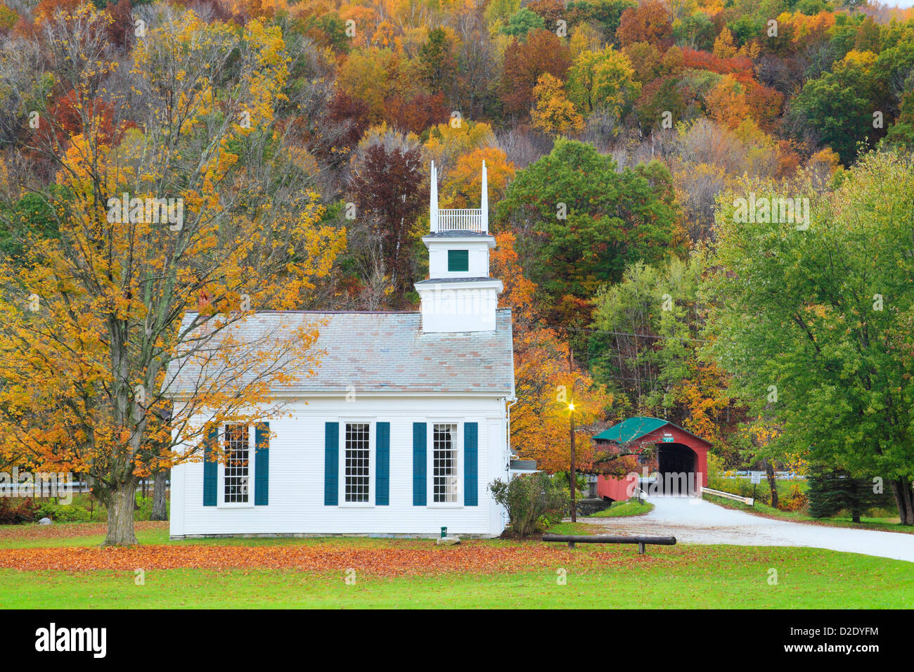 Church and Covered Bridge near West Arlington, Vermont, USA Stock Photo ...