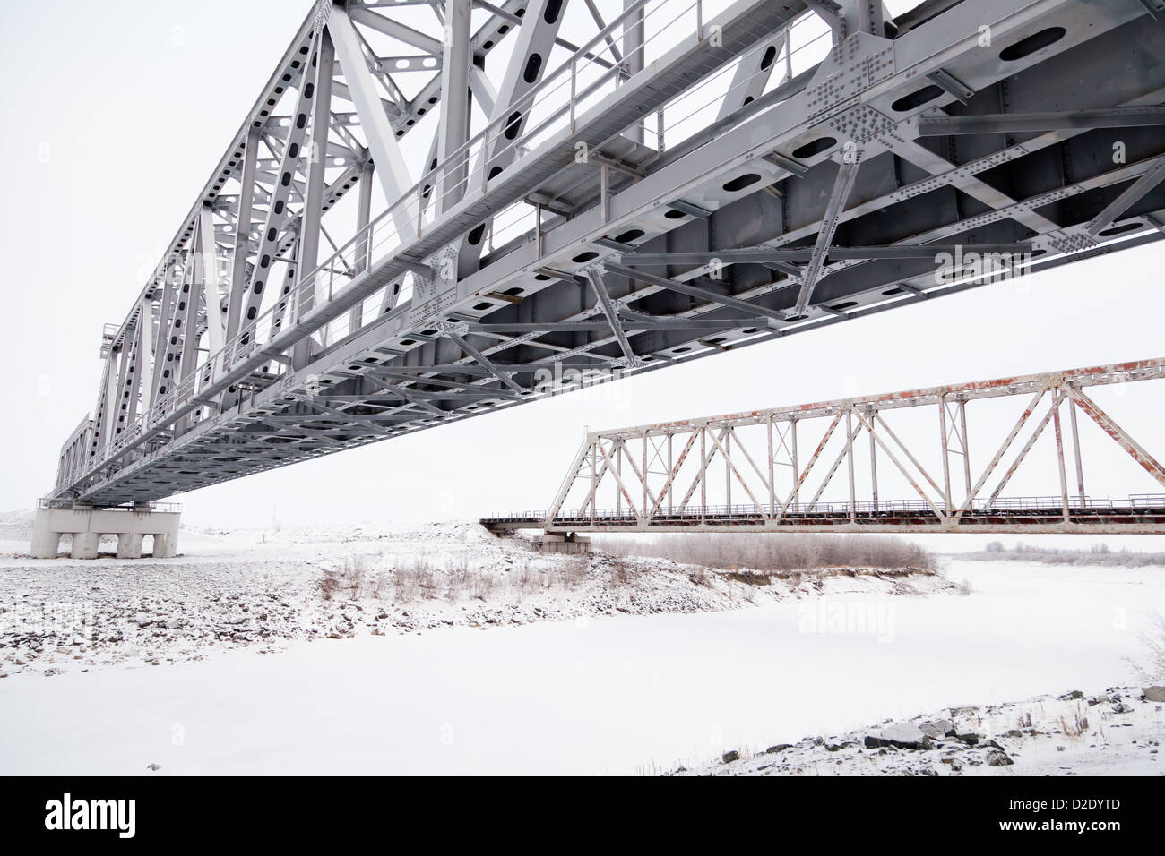 The new and old Railway Bridge. Yamal, Russia Stock Photo - Alamy