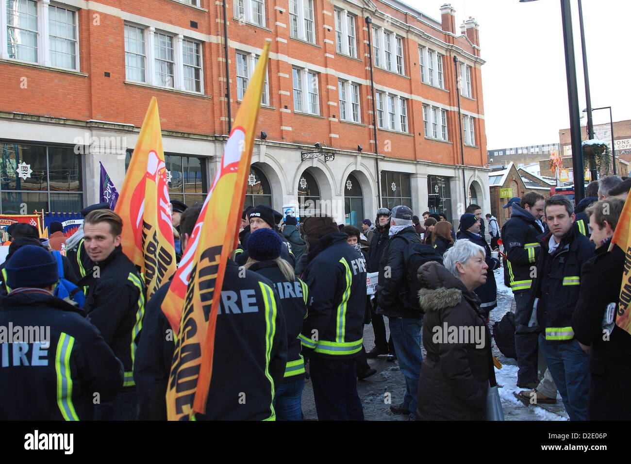 London, UK. 21st Jan, 2013. Firefighters protest outside London Fire ...