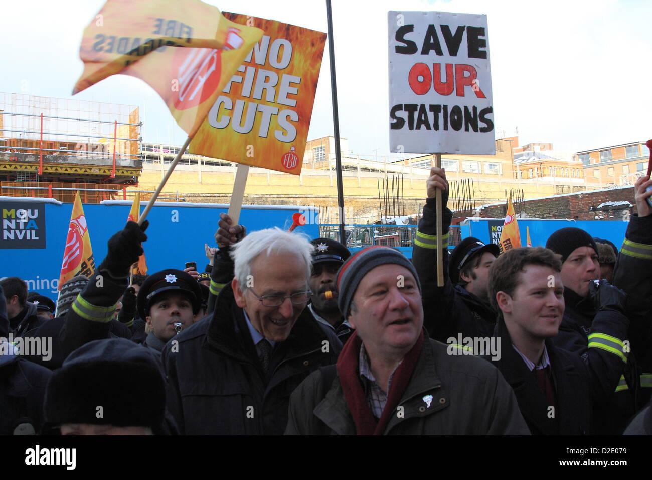 London, UK. 21st Jan, 2013. Firefighters protest outside London Fire ...