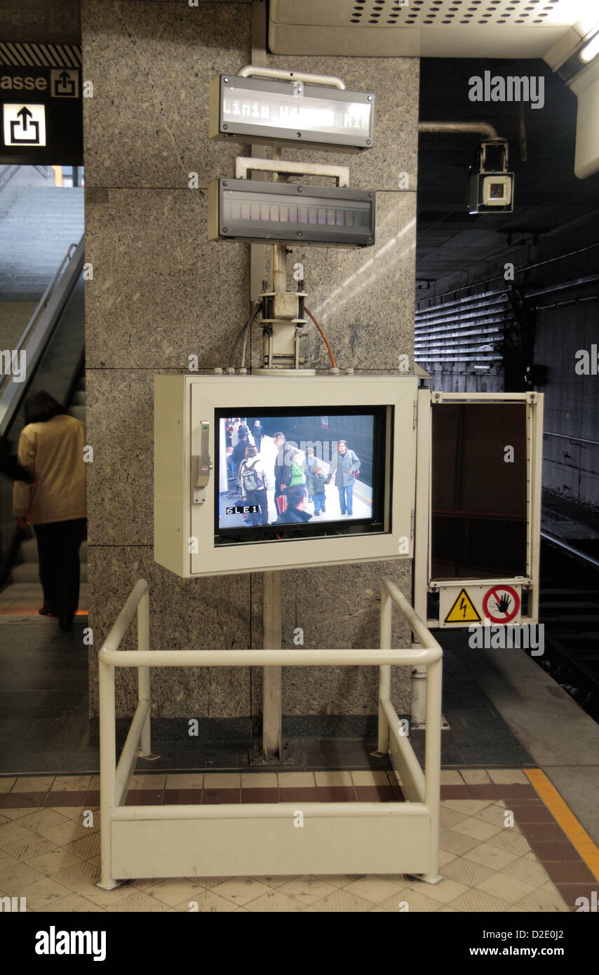 Video screen at the end of a U-Bahn platform allowing train drivers to ...