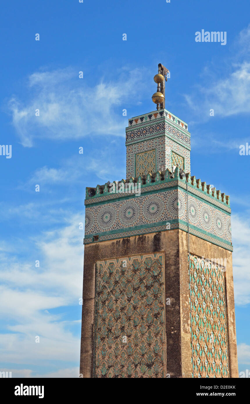 Medersa Bou Inania minaret in the medina, Fez, Fes, Morocco Stock Photo ...