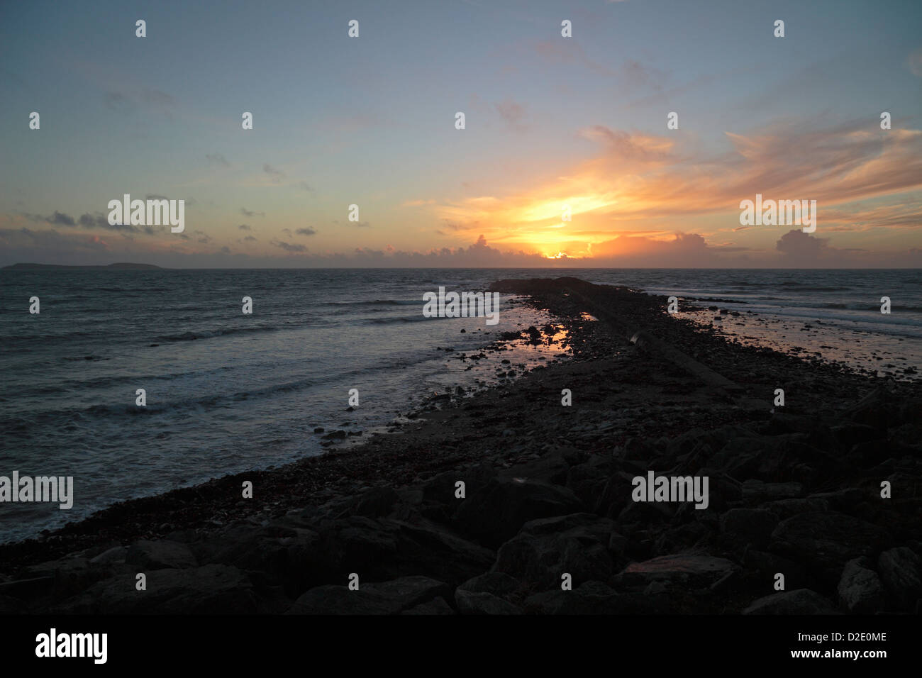 Sunset over the Irish Sea viewed from Kilmore Quay, Co Wexford ...
