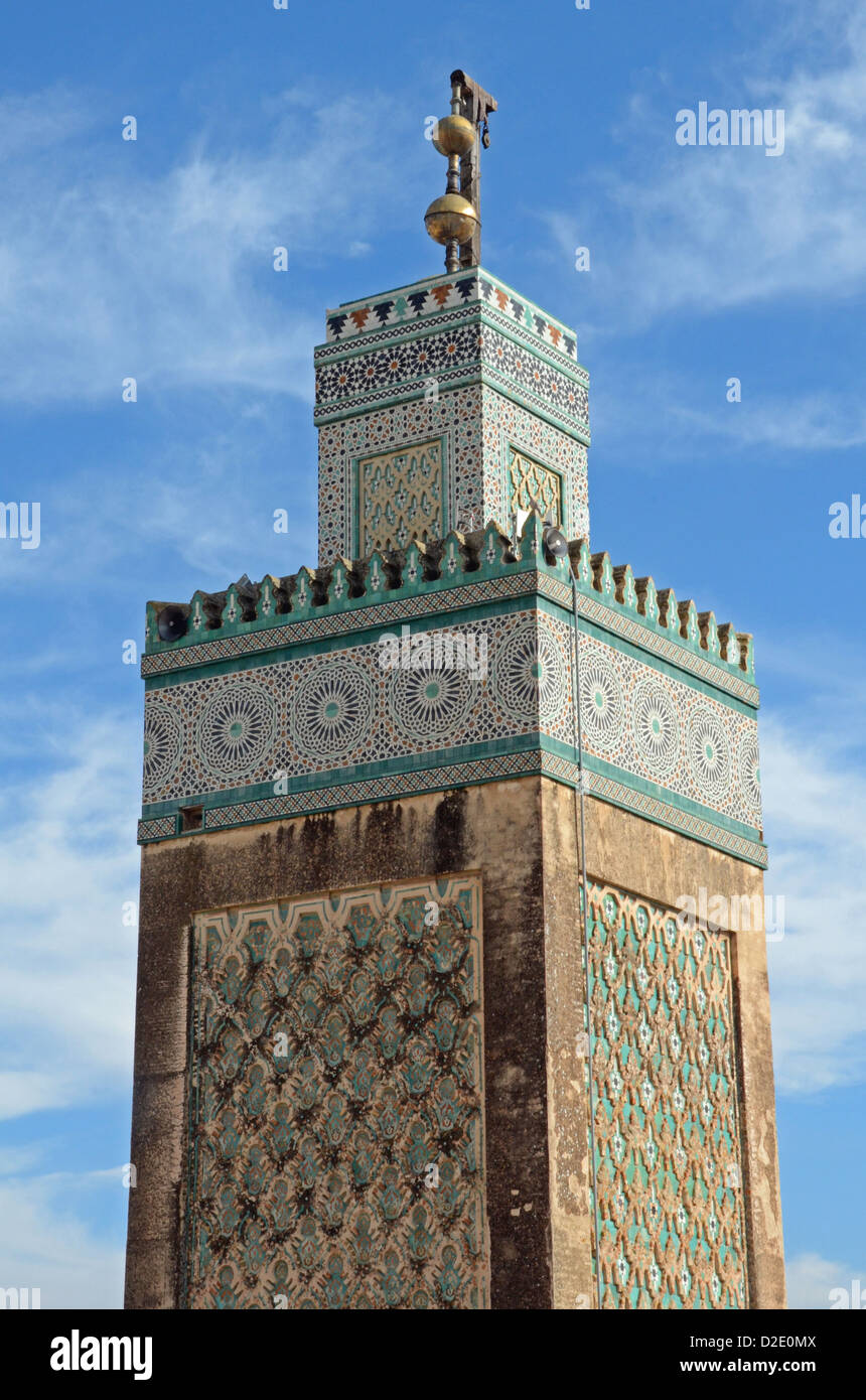 Bou Inania medersa minaret in the medina, Fez, Fes, Morocco Stock Photo ...