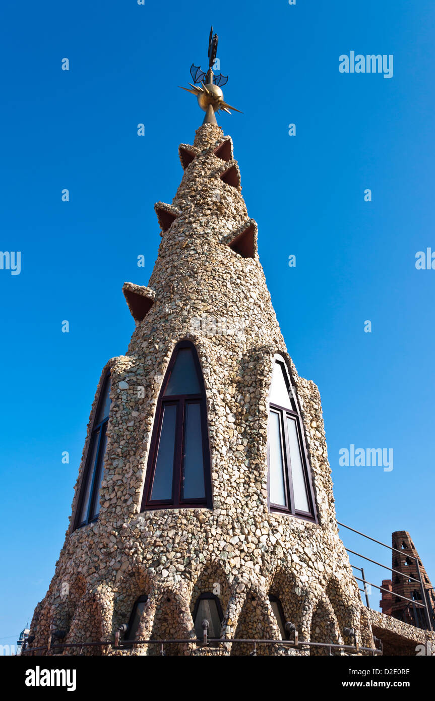 Colorful mosaic chimney, Palau Güell by Antoni Gaudi, Barcelona ...