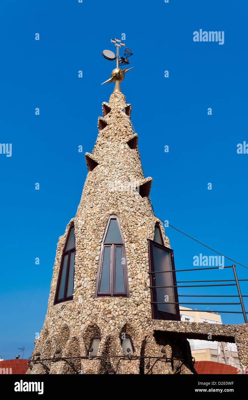 Colorful mosaic chimney, Palau Güell by Antoni Gaudi, Barcelona ...