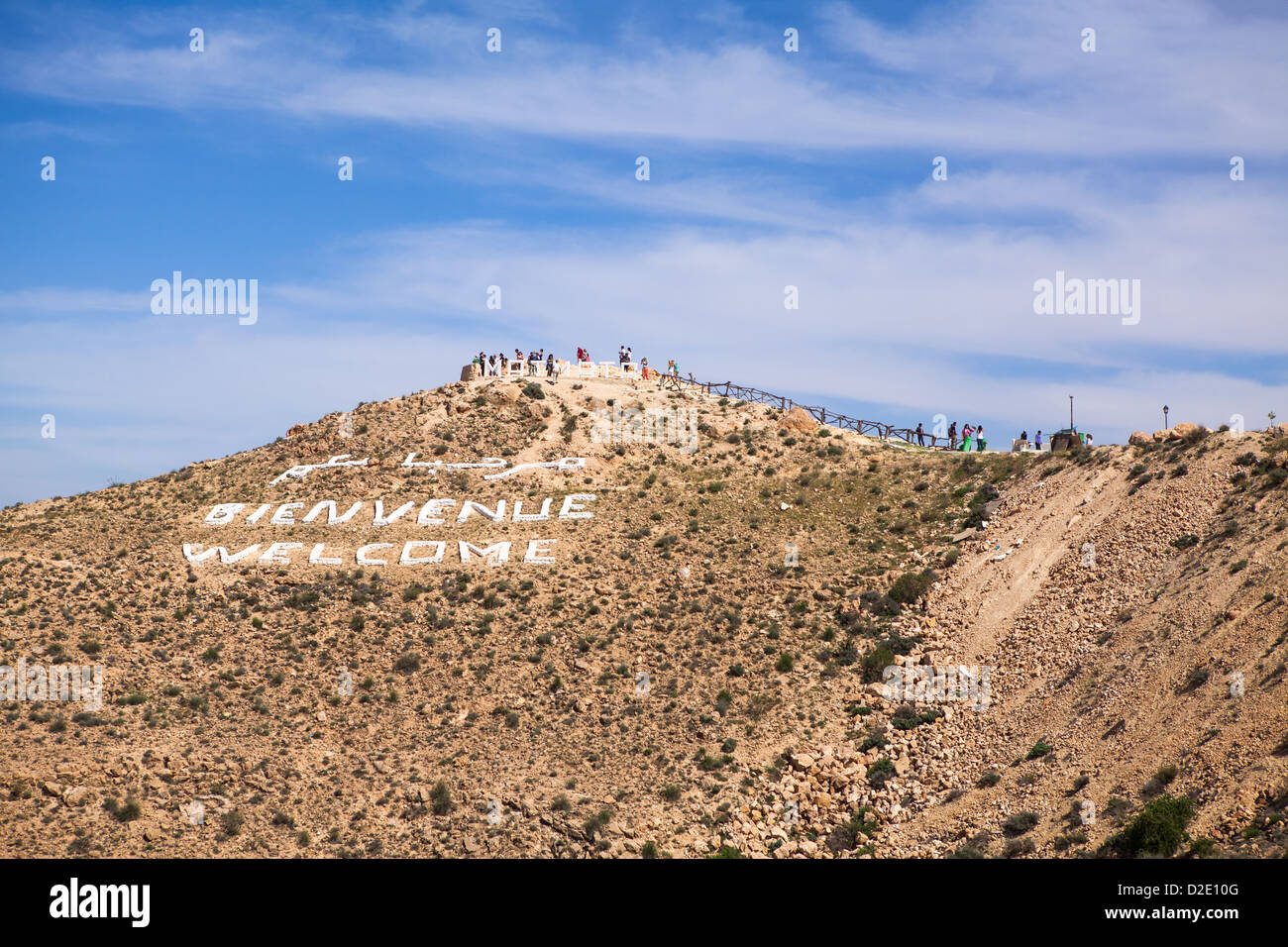 View on observation platform with inscription word Welcome on three ...