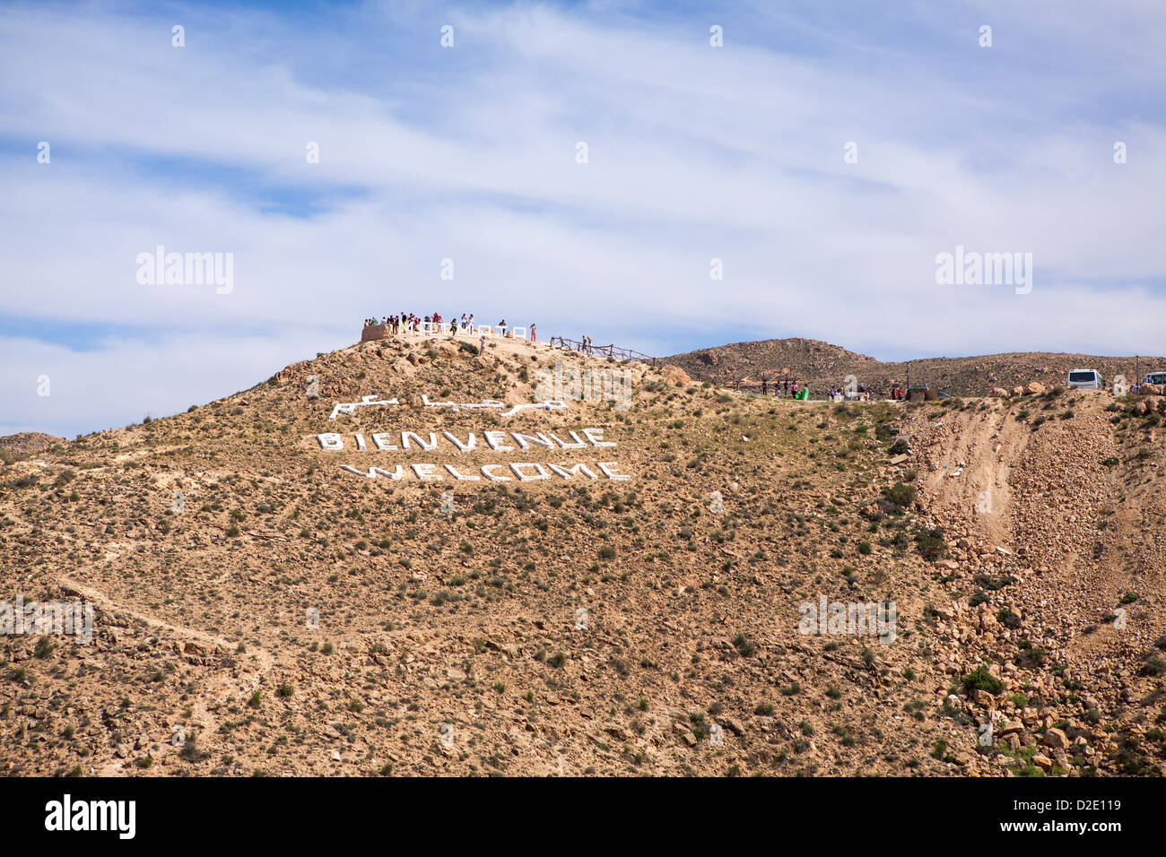 View on observation platform with inscription word Welcome on three ...