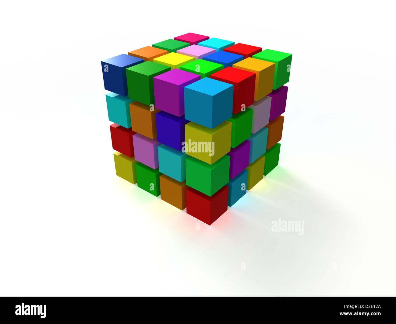 4x4 colorful ordered cube assembling from blocks isolated on white ...