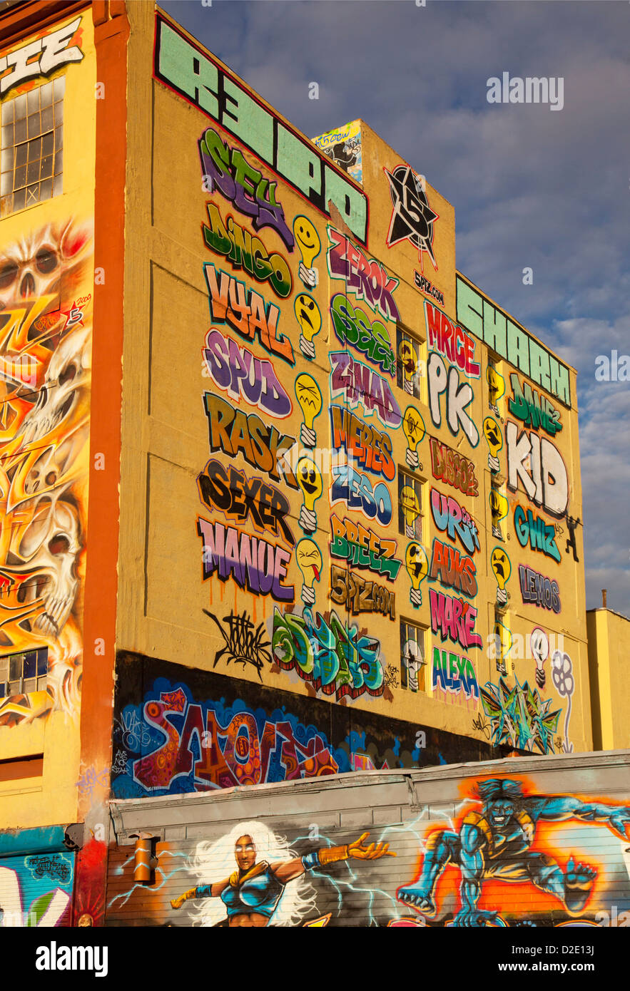 Graffiti art buildings five 5 points area neighborhood Stock Photo - Alamy