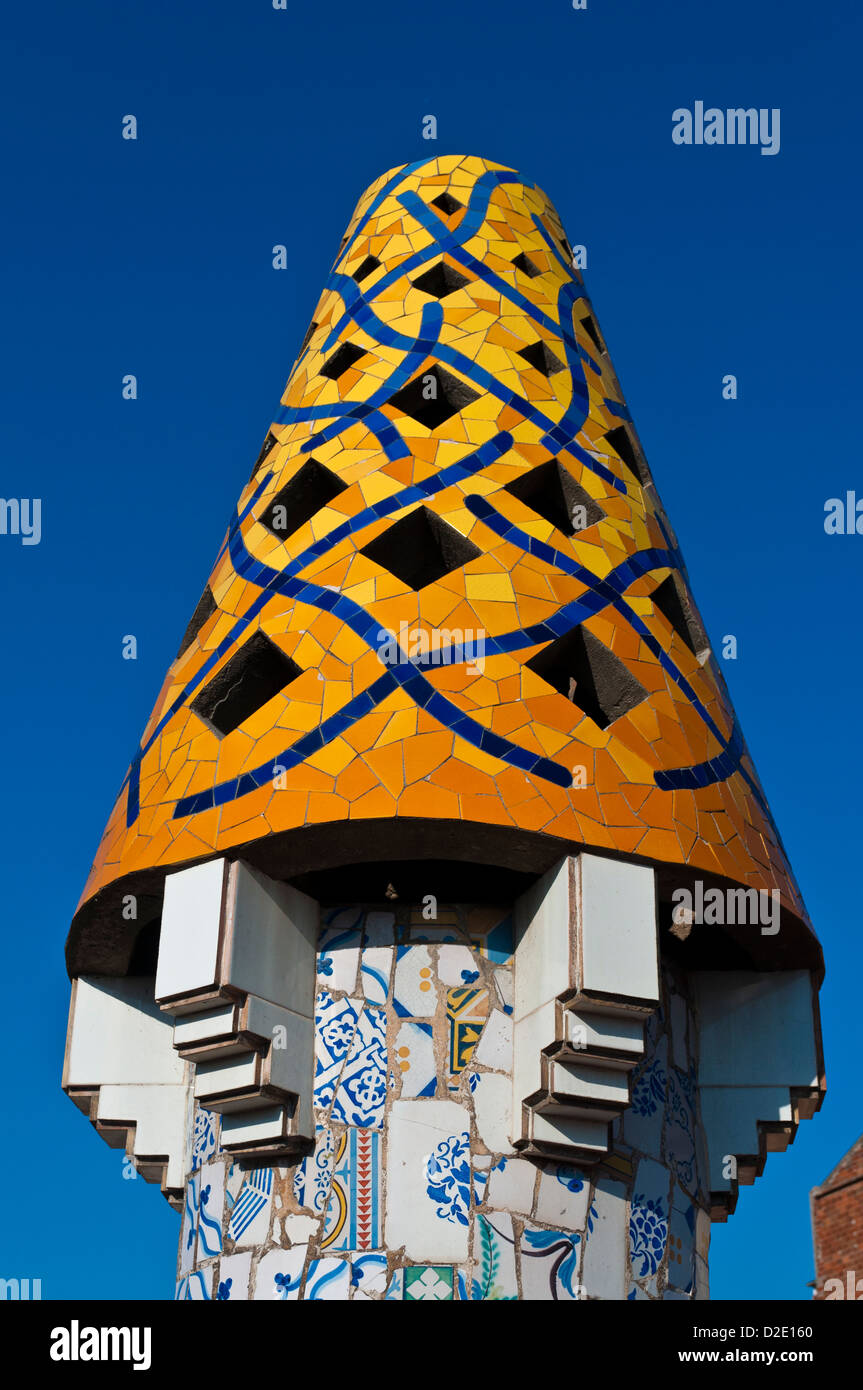 Colorful mosaic chimney, Palau Güell by Antoni Gaudi, Barcelona ...