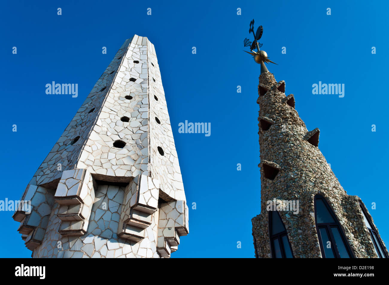 Colorful mosaic chimney, Palau Güell by Antoni Gaudi, Barcelona ...