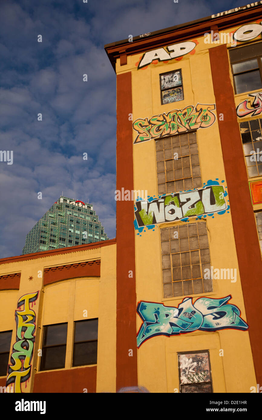 Graffiti art buildings five 5 points area neighborhood Stock Photo - Alamy