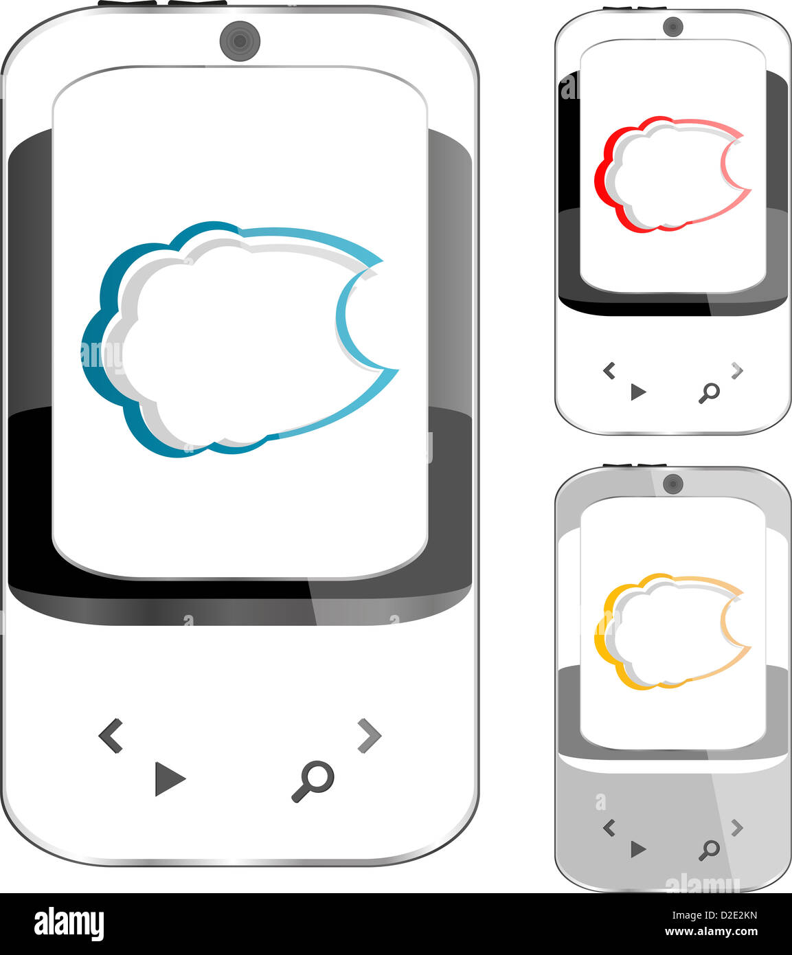 Cloud computing connection on modern mobile smart phone set. Isolated ...