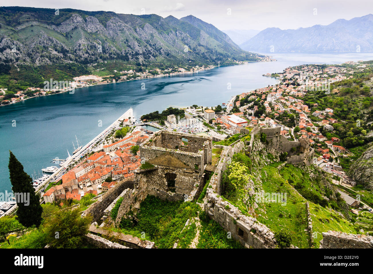 Kotor old town and fjord overview from castle. Montenegro Stock Photo ...