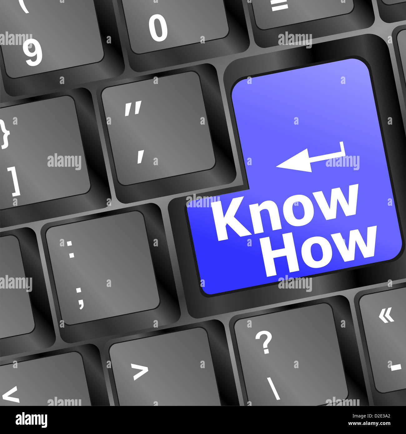 know how knowledge or education concept with blue button on computer ...