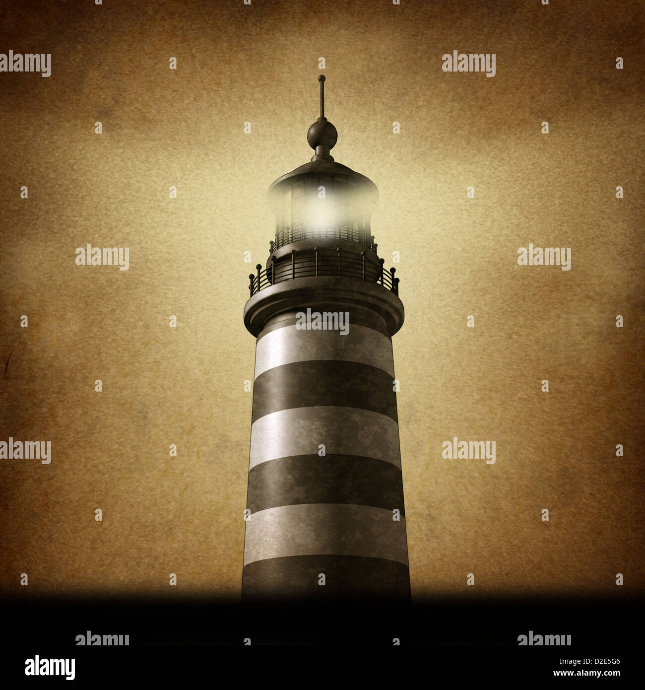 Lighthouse on an old grunge parchment texture clearing the path as a ...
