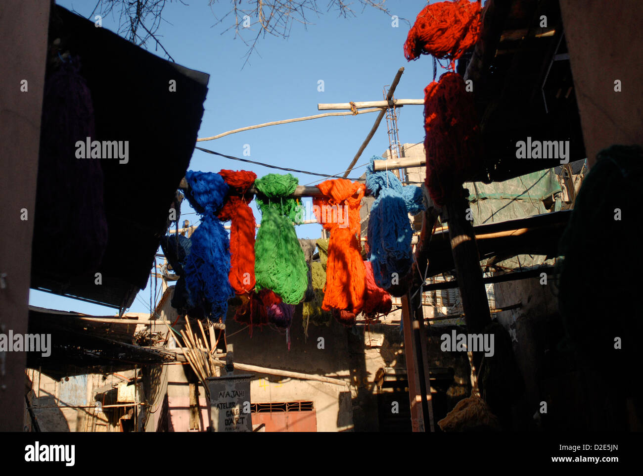 dyed wool drying in the sun in the medina Stock Photo - Alamy